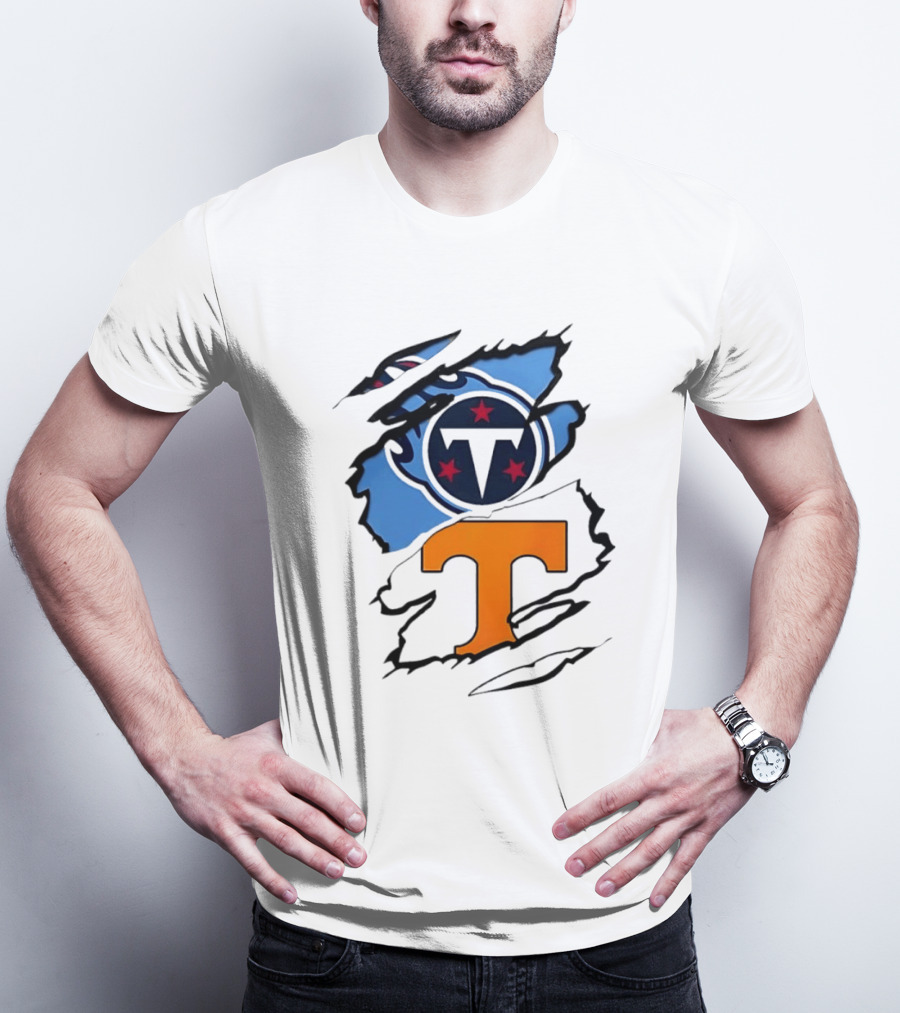 TN State Pride Torn Tennessee Titans Volunteers T-Shirt