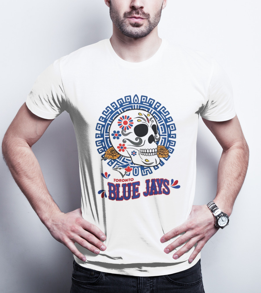 Toronto Blue Jays Dia De Los Muertos Sugar Skull Floral Motif T-Shirt