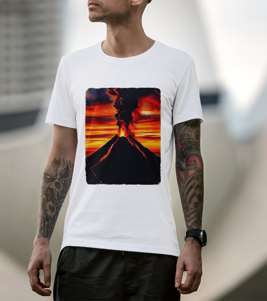 Volcanic Eruption Sunset Landscape Volcano Erupting At Dusk T-Shirt