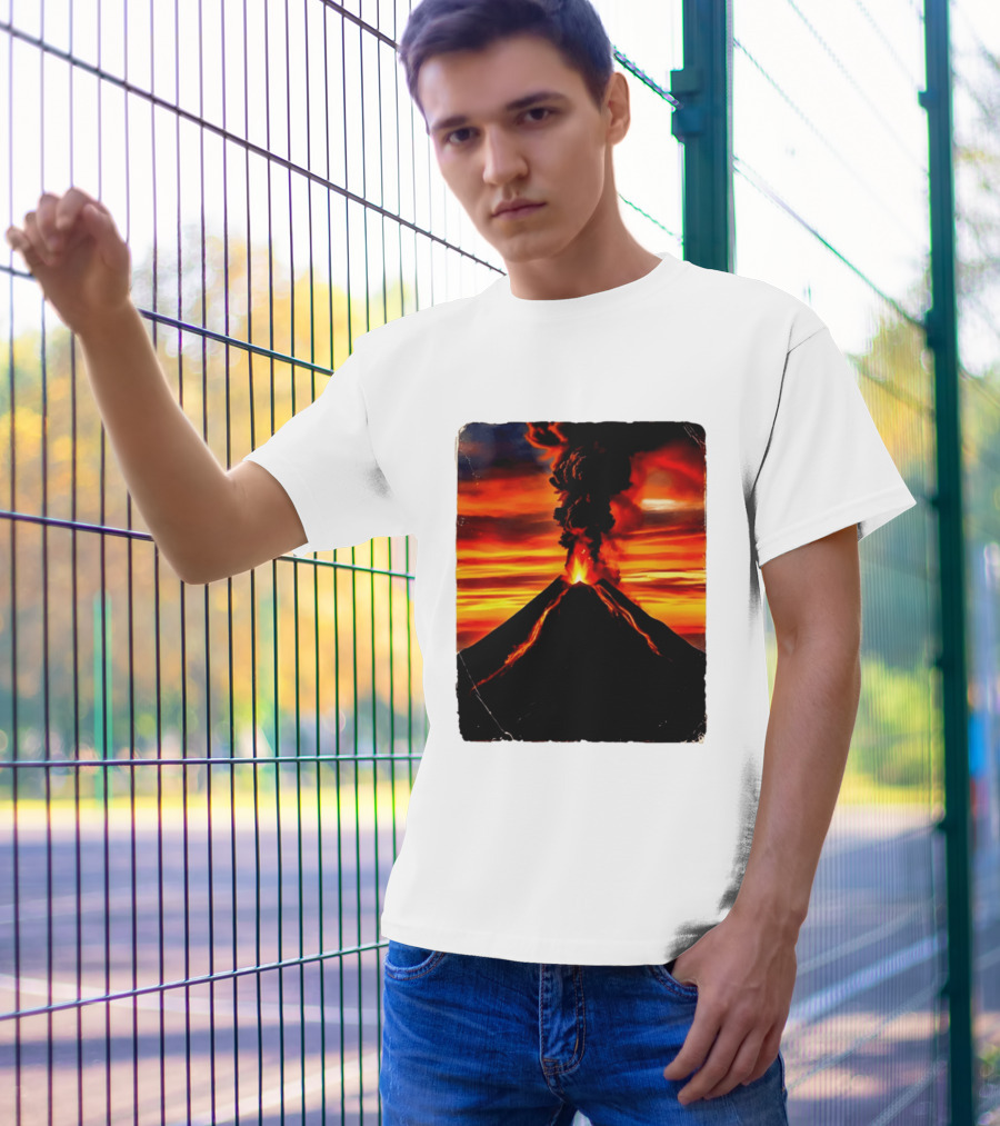 Volcanic Eruption Sunset Landscape Volcano Erupting At Dusk T-Shirt