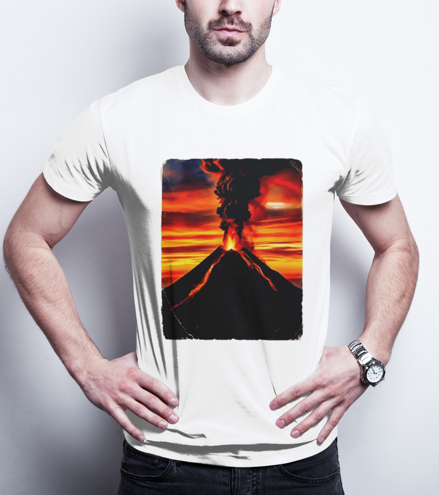 Volcanic Eruption Sunset Landscape Volcano Erupting At Dusk T-Shirt