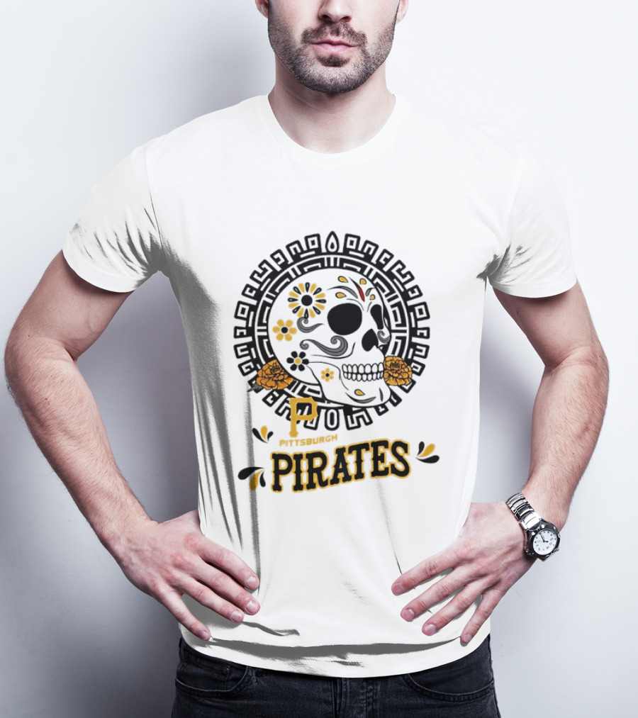Pittsburgh Pirates Dia De Los Muertos Sugar Skull Art MLB Fan T-Shirt