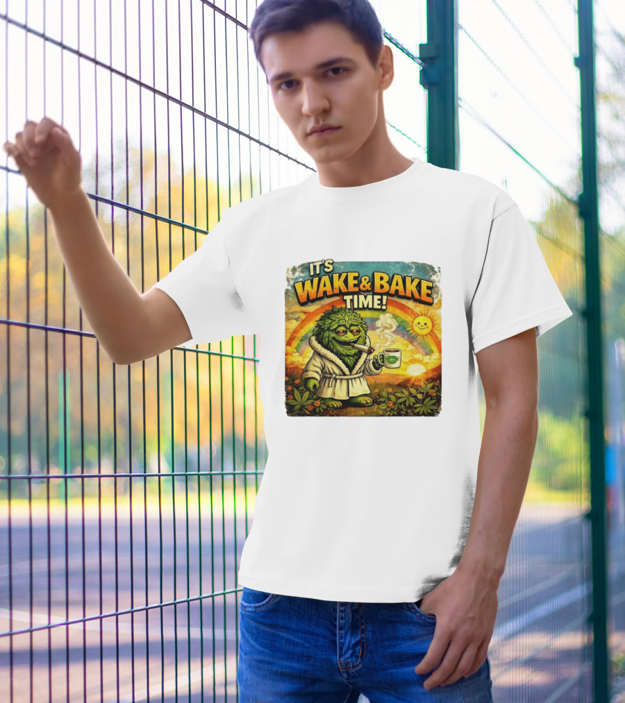 It's Wake And Bake Time Chief Greenbud Smoking Rainbow Sun Cannabis T-Shirt