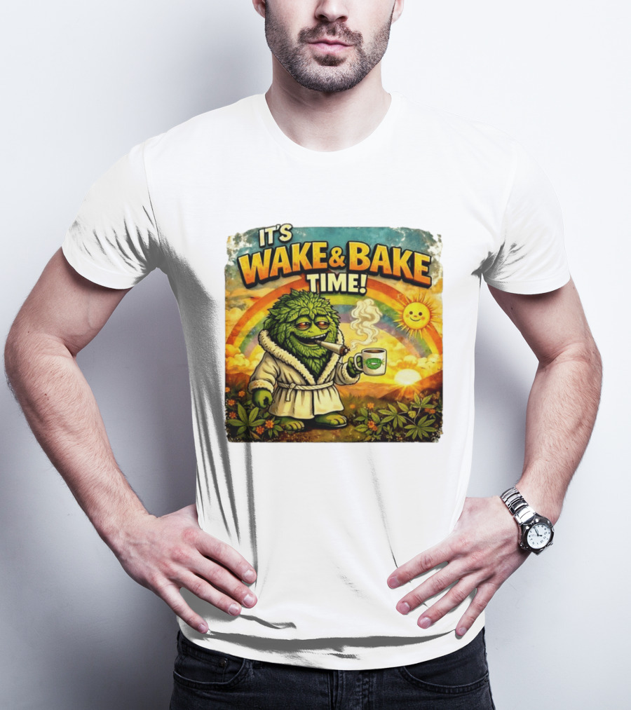 It's Wake And Bake Time Chief Greenbud Smoking Rainbow Sun Cannabis T-Shirt