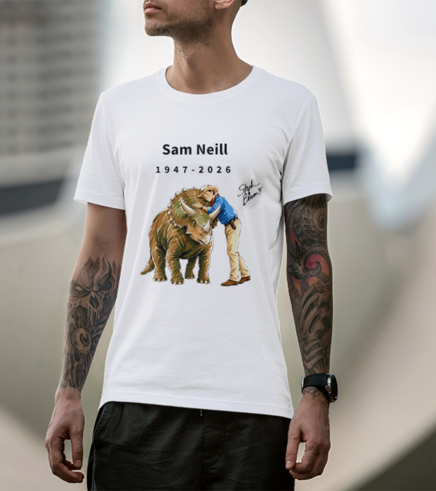 Sam Neill 1947 2026 Jurassic Park Iconic Triceratops Scene T-Shirt