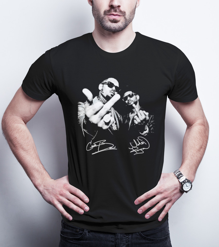 Chris Brown Usher R And B Music Middle Finger Sign Autograph T-Shirt