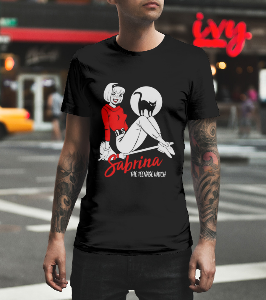 Sabrina The Teenage Witch Salem Cat Vintage Style Broomstick T-Shirt