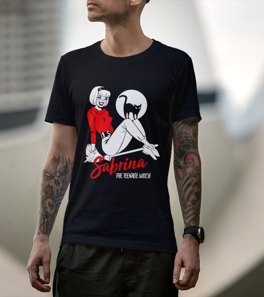 Sabrina The Teenage Witch Salem Cat Vintage Style Broomstick T-Shirt