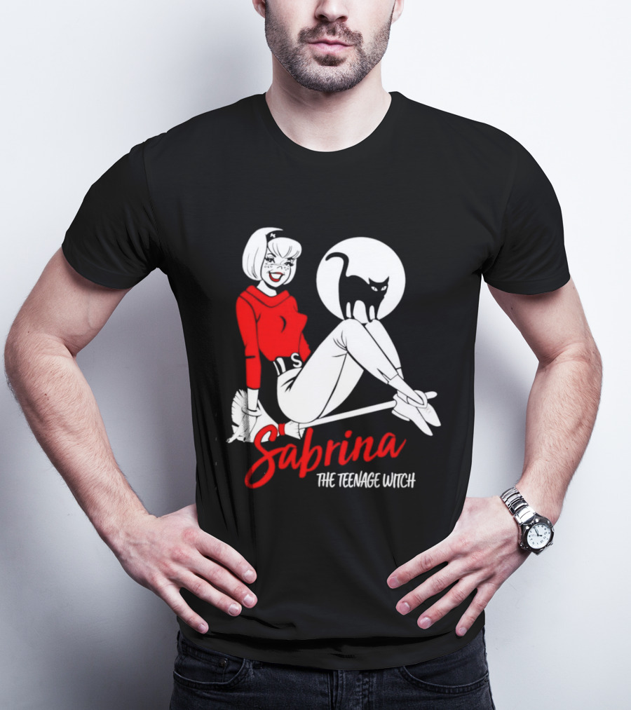 Sabrina The Teenage Witch Salem Cat Vintage Style Broomstick T-Shirt