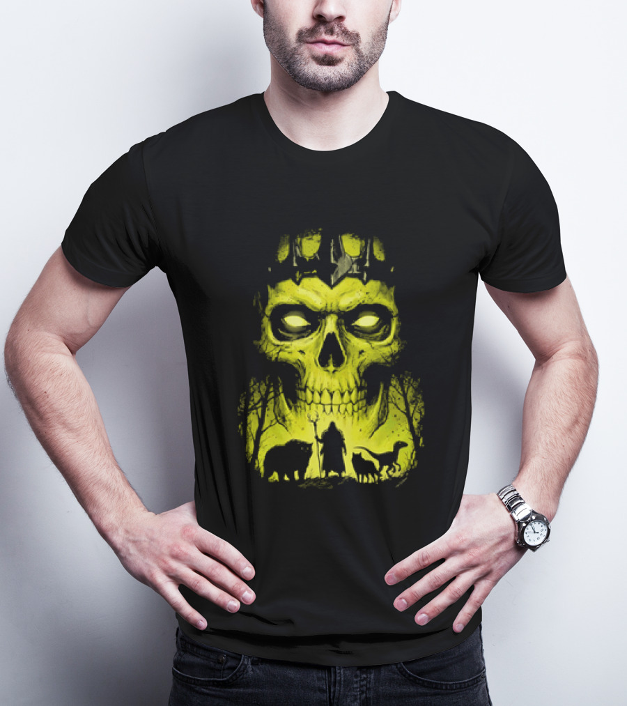 Lych Vs Druid Fantasy Dark Necromancer Skull T-Shirt