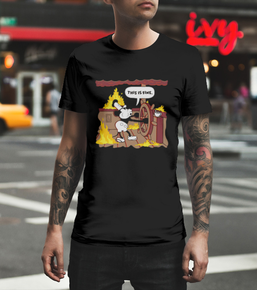 This Is Fine Steamboat Mickey Mouse Fire Captain T-Shirt
