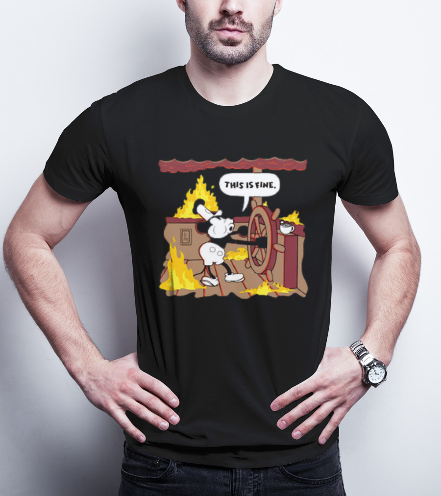 This Is Fine Steamboat Mickey Mouse Fire Captain T-Shirt