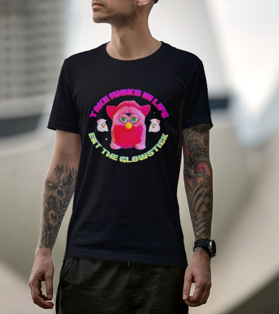 Pink Furby Take Risks In Life Eat The Glowstick Vibrant Retro Toy Aesthetic T-Shirt