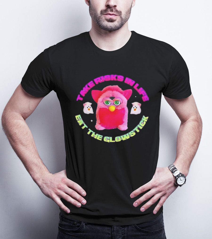 Pink Furby Take Risks In Life Eat The Glowstick Vibrant Retro Toy Aesthetic T-Shirt