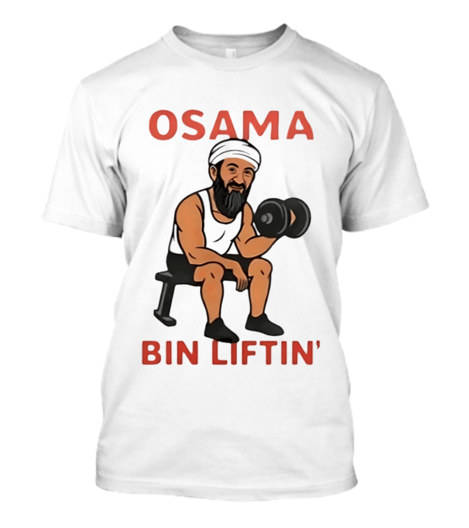 Osama Bin Liftin' Dumbbell Cartoon Weightlifting Humor T-Shirt