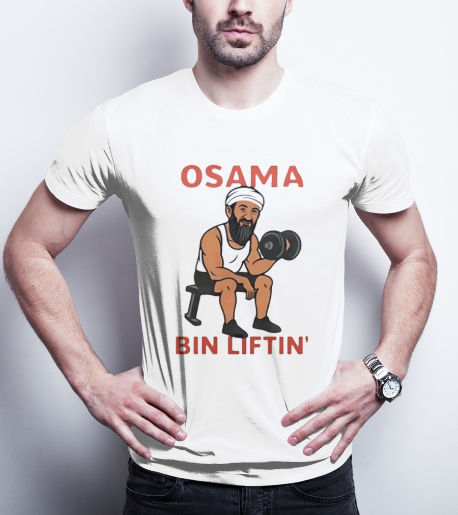 Osama Bin Liftin' Dumbbell Cartoon Weightlifting Humor T-Shirt