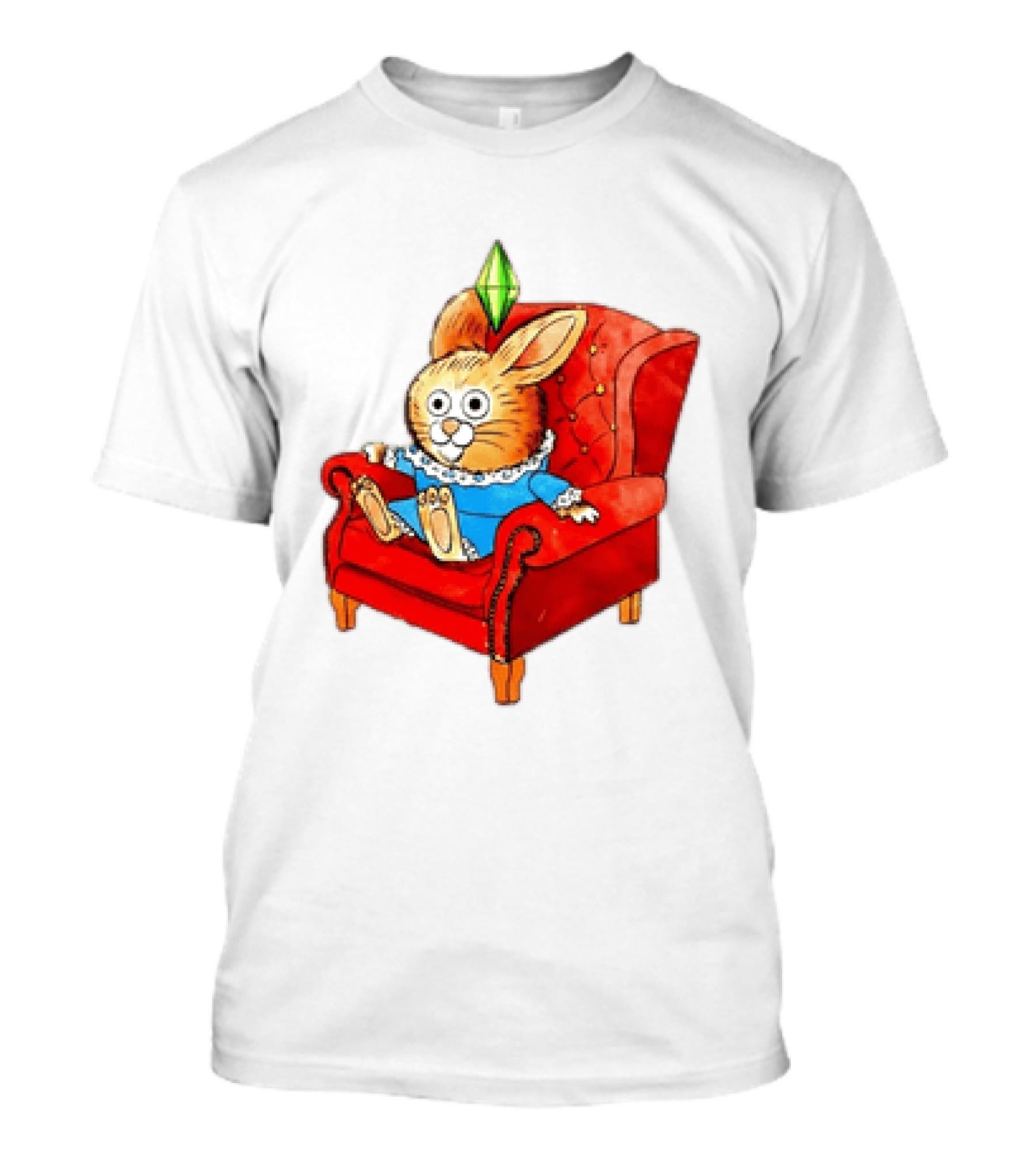 Rabbit They're Turning Me Into A Data Center Tomorrow Green Plumbob Red Couch Blue Dress T-Shirt