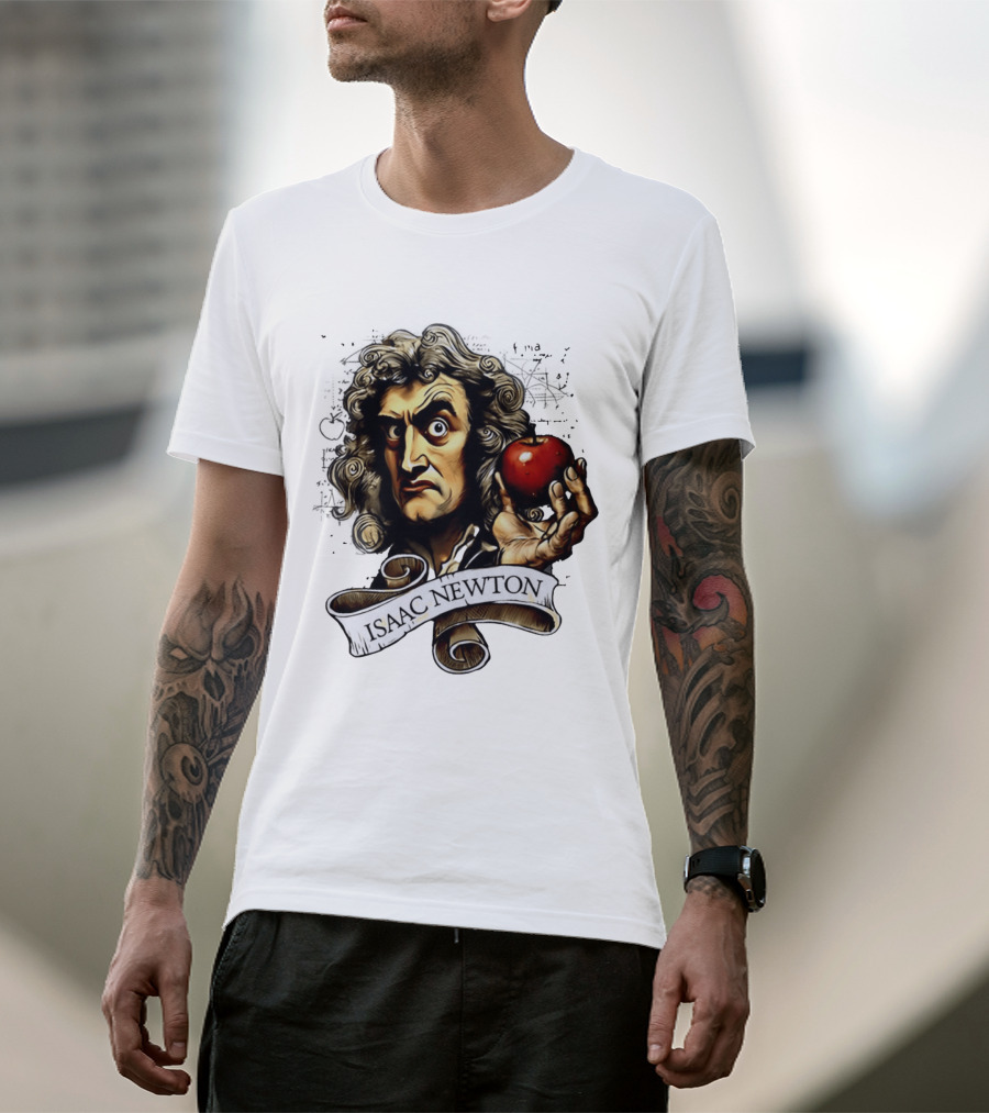 Isaac Newton Scientist With Apple Gravity Physics T-Shirt