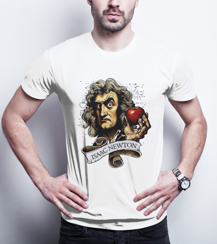 Isaac Newton Scientist With Apple Gravity Physics T-Shirt