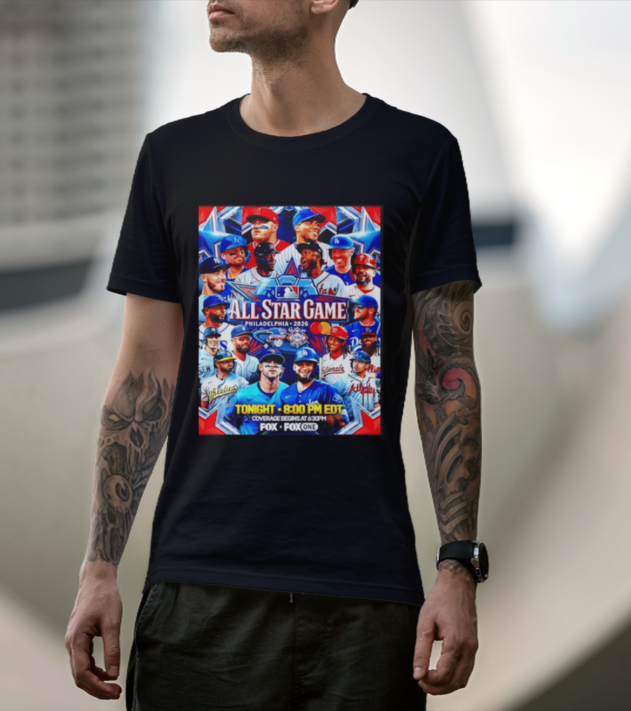 2026 MLB All Star Game Philadelphia Featured Stars And Team Jerseys Fox Coverage T-Shirt