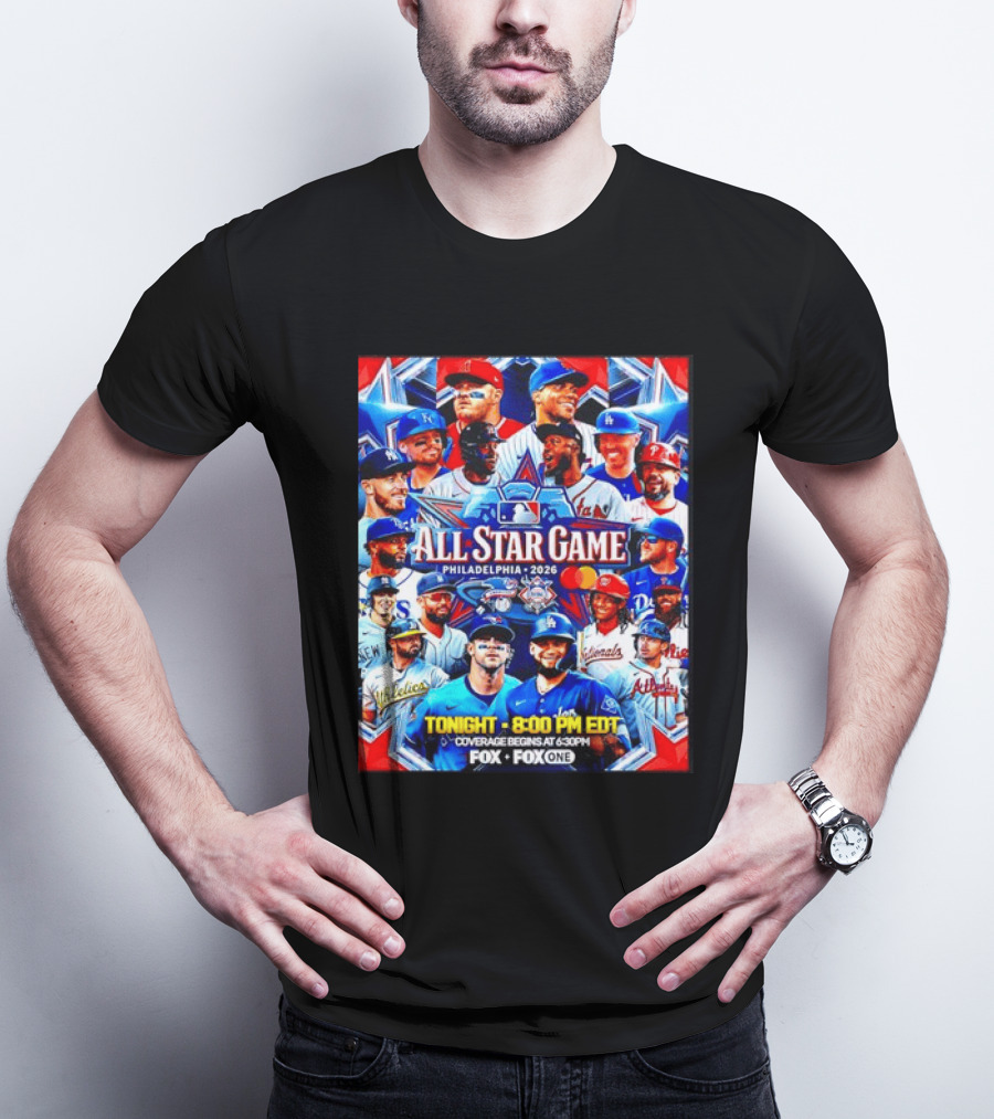 2026 MLB All Star Game Philadelphia Featured Stars And Team Jerseys Fox Coverage T-Shirt