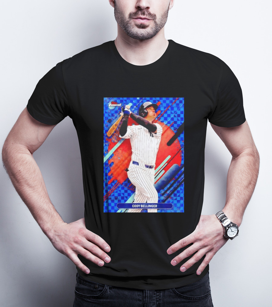 Cody Bellinger Topps Finest Baseball Card Blue Checkered Background Batting Pose T-Shirt