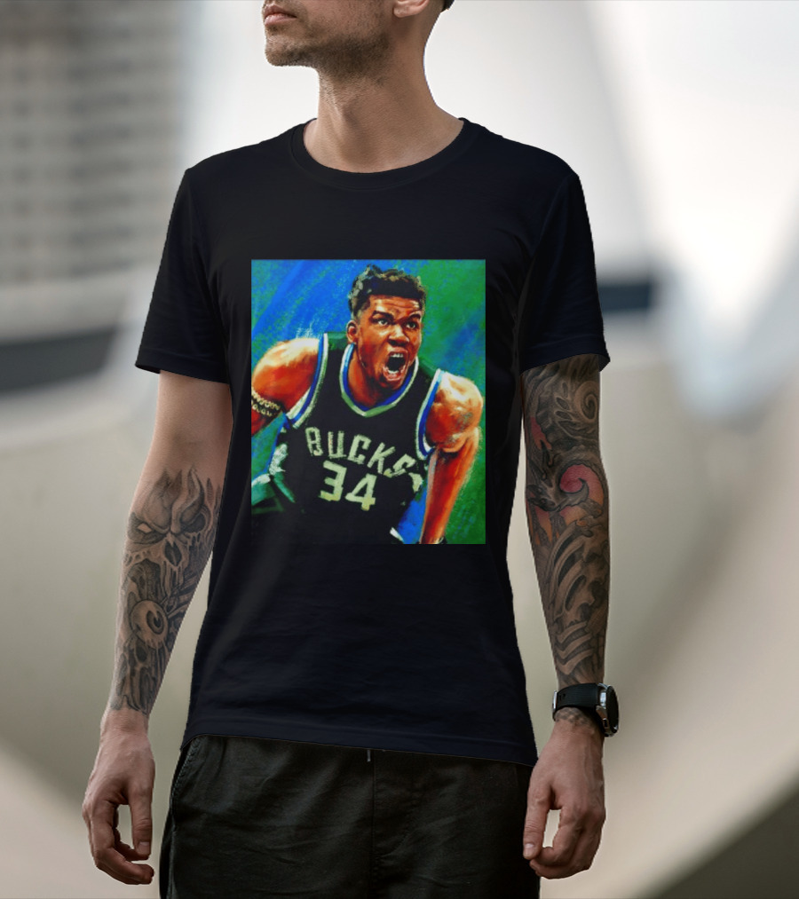 Giannis Antetokounmpo Bucks No 34 Jersey Art Basketball Star T-Shirt