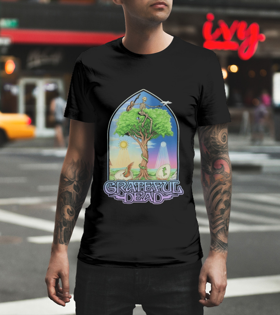 Grateful Dead Summer Magic Skeleton Guitar Tree Sunrise Sunset Fantasy T-Shirt
