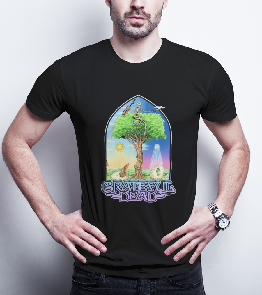 Grateful Dead Summer Magic Skeleton Guitar Tree Sunrise Sunset Fantasy T-Shirt