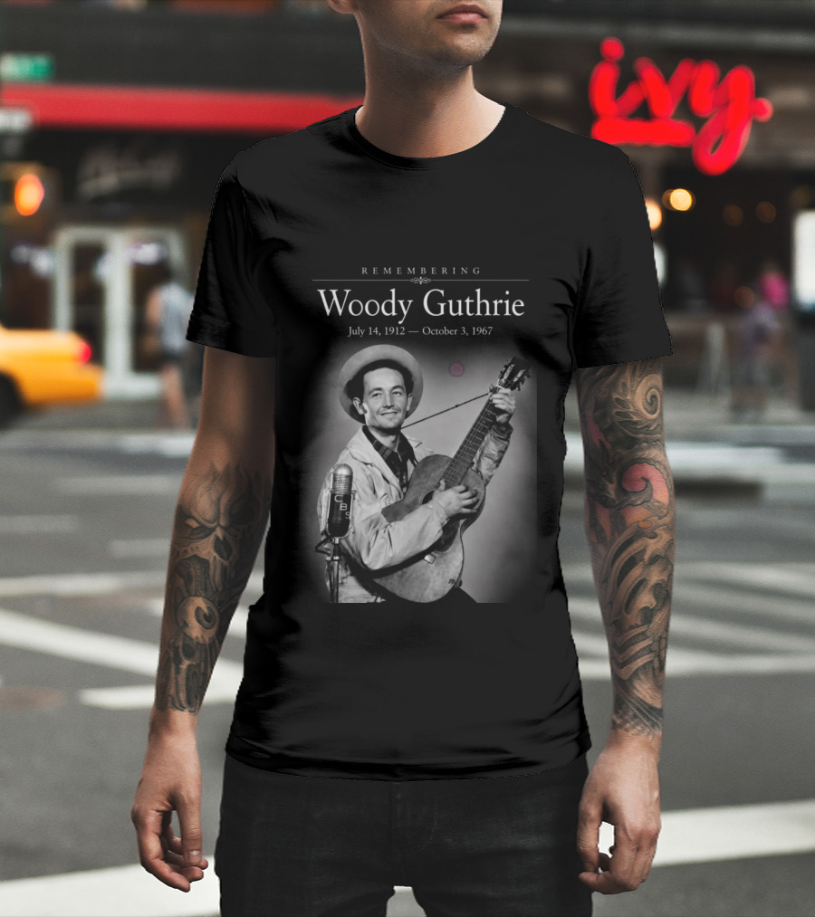 Remembering Woody Guthrie July 14 1912 October 3 1967 CBS Microphone Guitar Image T-Shirt