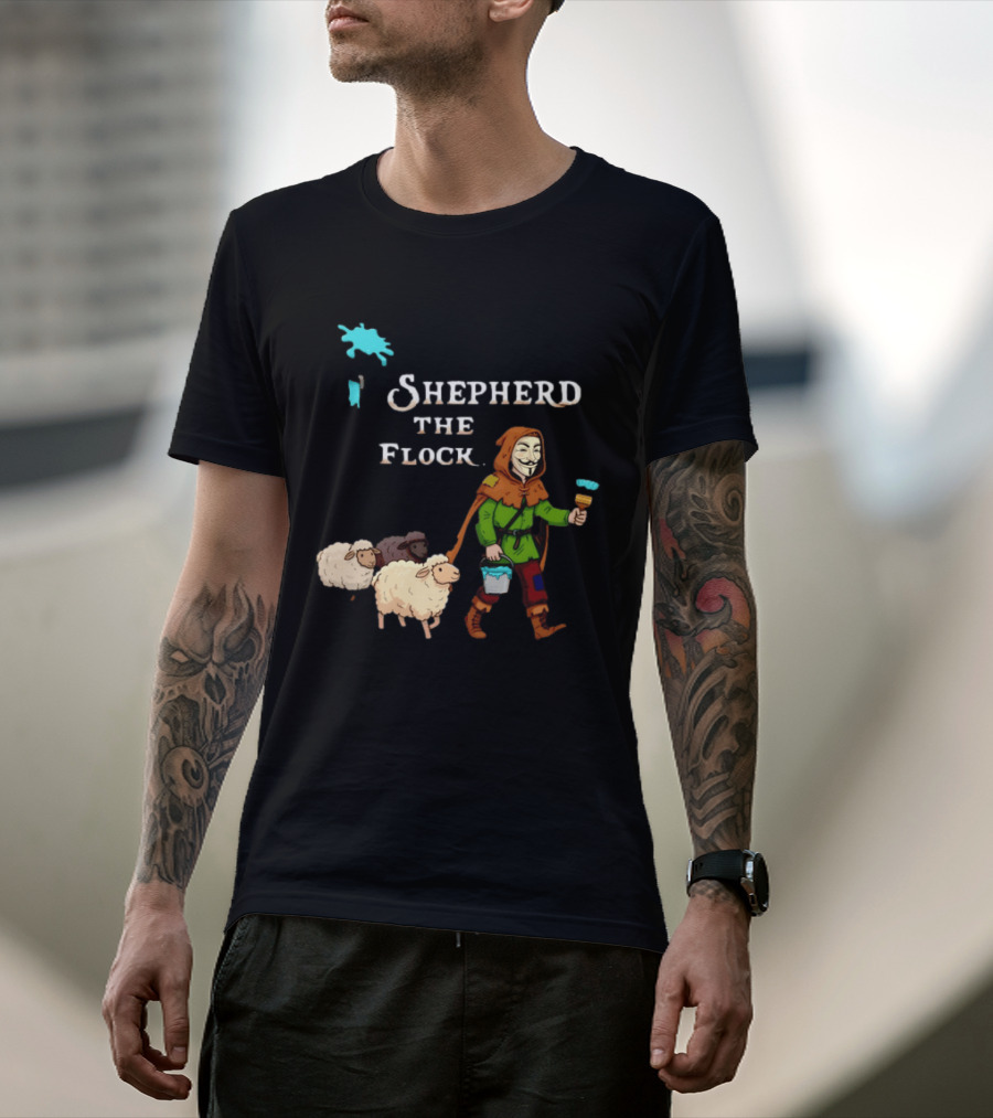 Shepherd The Flock Anonymous Mask Herding Sheep Hand Drawn T-Shirt