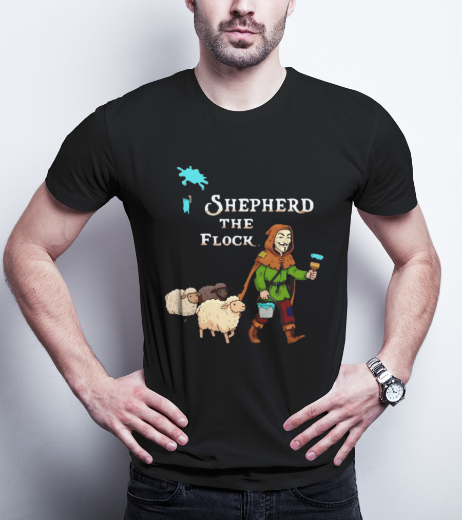 Shepherd The Flock Anonymous Mask Herding Sheep Hand Drawn T-Shirt