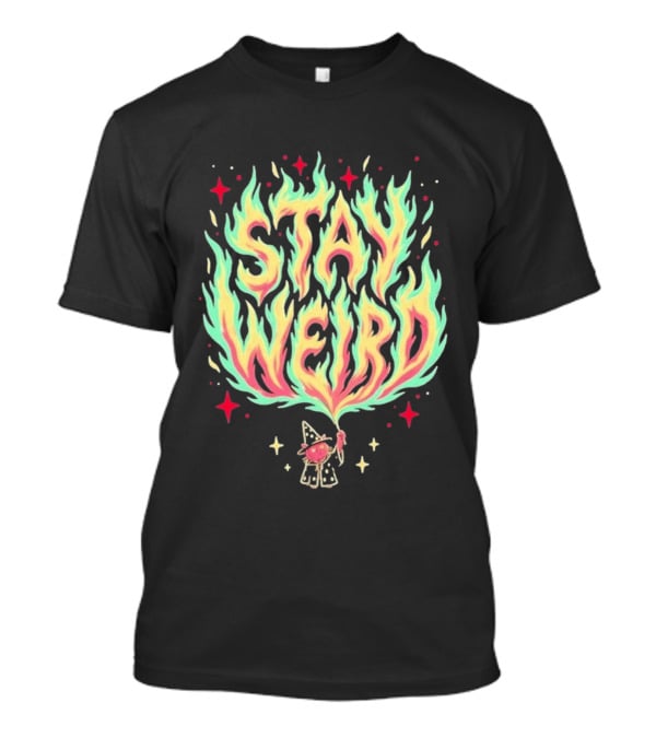 Stay Weird Magic Flames Wizard Cat Stars Cosmic T-Shirt