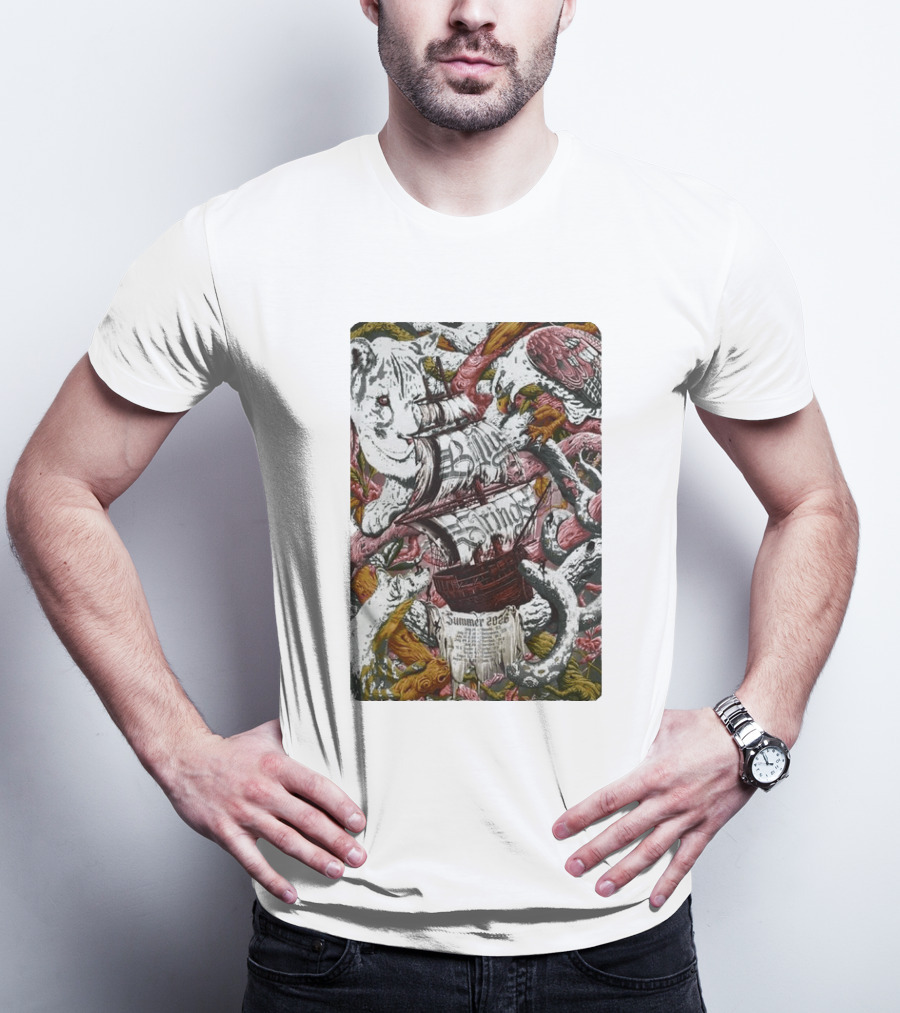Billy Strings Summer 2026 Shows Pirate Ship And Wild Animals T-Shirt
