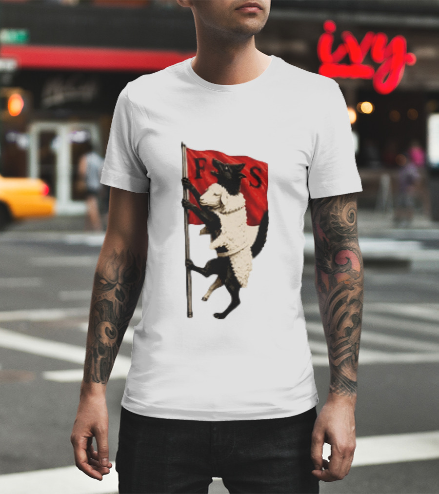 FS Black Cat Carrying Lamb Red Flag T-Shirt