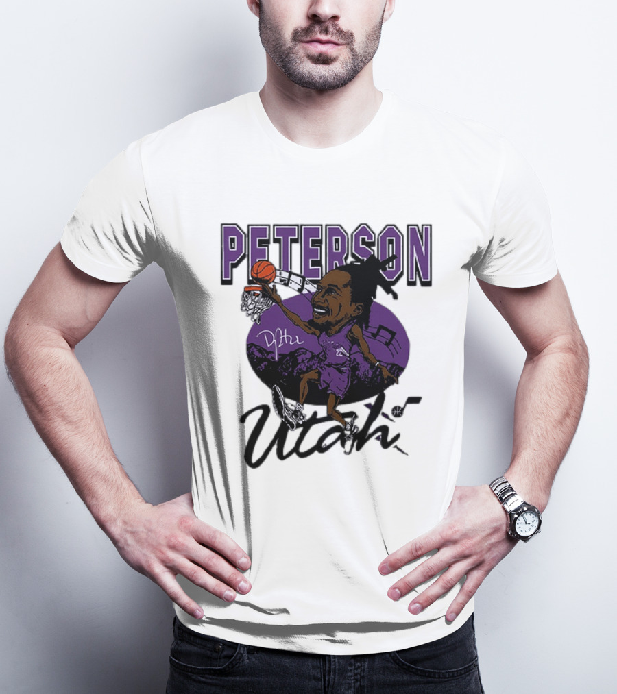 Peterson Utah Jazz NBA Basketball Caricature Purple Scene T-Shirt