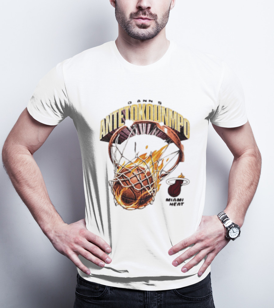 Giannis Antetokounmpo Miami Heat Basketball Hoop Fireball T-Shirt