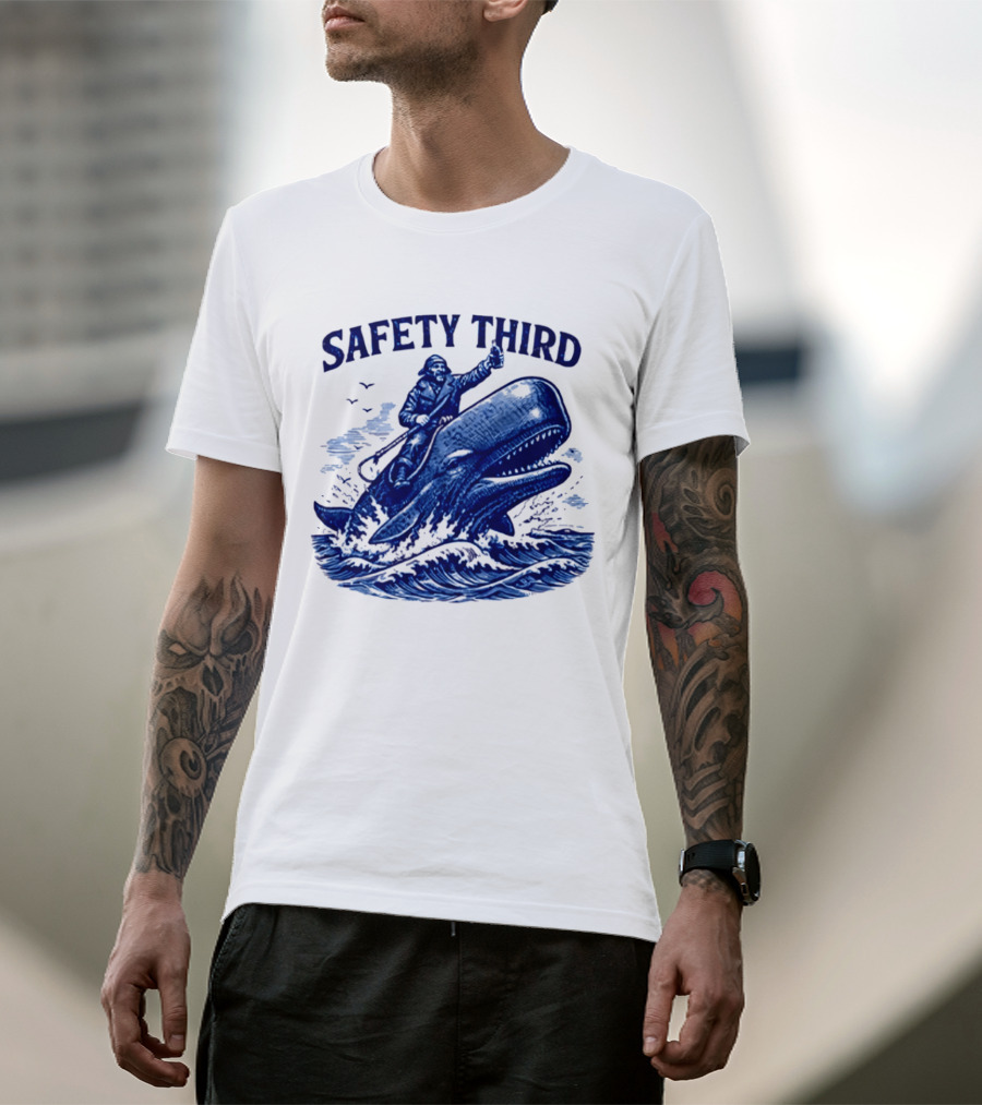 Safety Third Nautical Whale Rider Humor T-Shirt