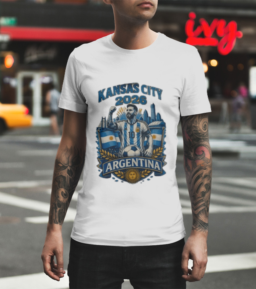 Kansas City 2026 Argentina Lionel Messi No 10 Flag Skyline T-Shirt