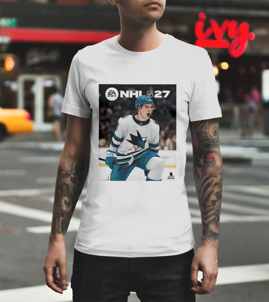 EA Sports NHL 27 Macklin Celebrini San Jose Sharks Cover Athlete NHLPA T-Shirt