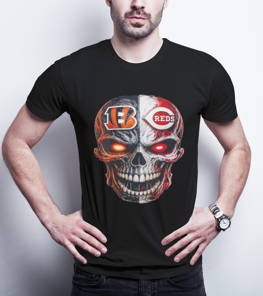BENGALS REDS Skull Split Face Dual T-Shirt