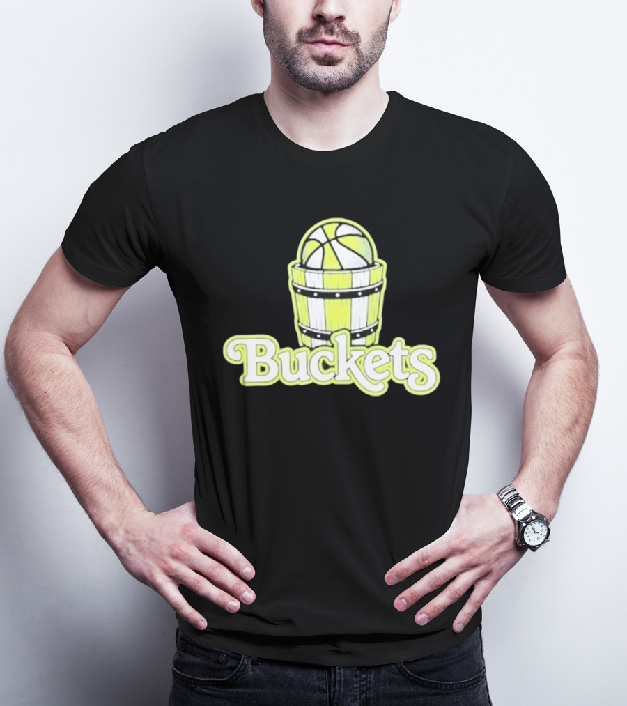 Buckets Basketball Cartoon Style Vintage Retro Ball In Wooden Basket T-Shirt