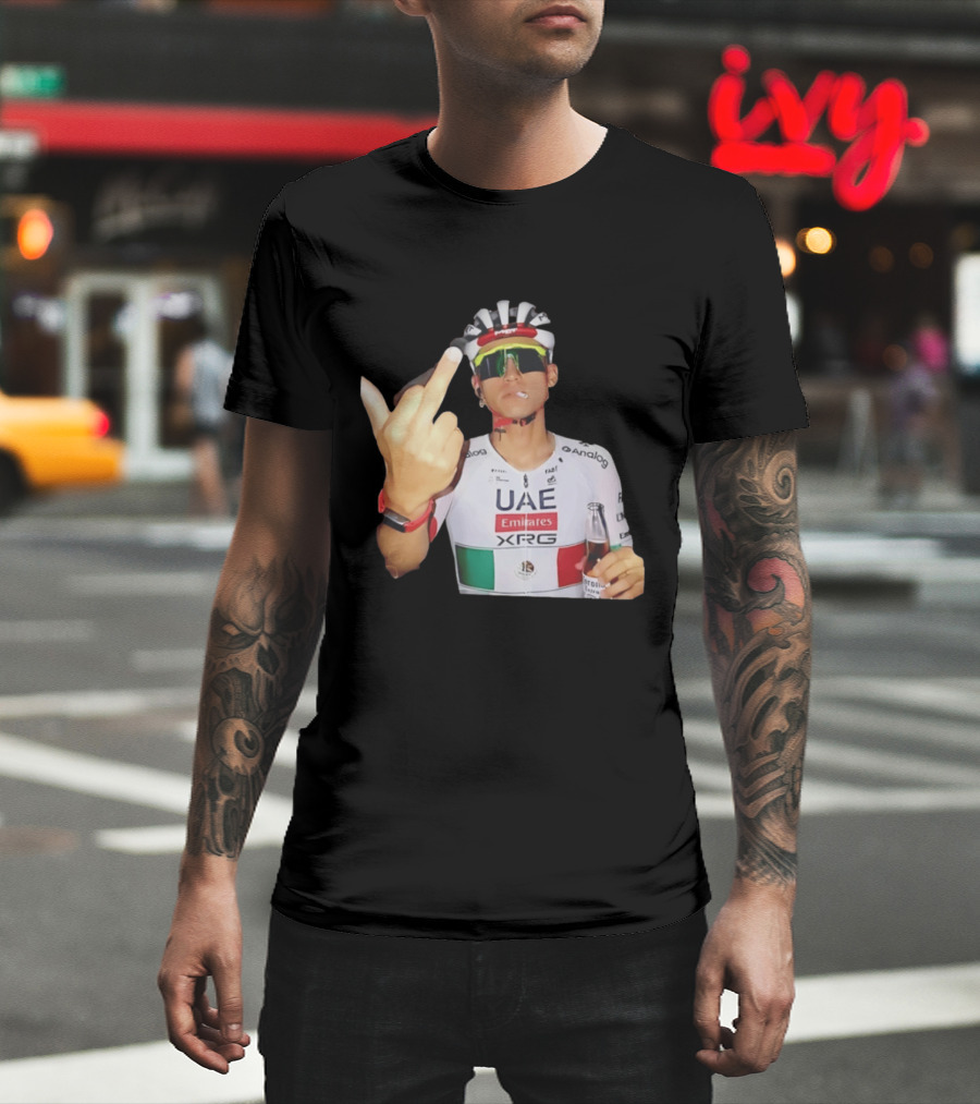 UAE Emirates Cyclist Isaac Del Toro Middle Finger Smoking With Beer T-Shirt