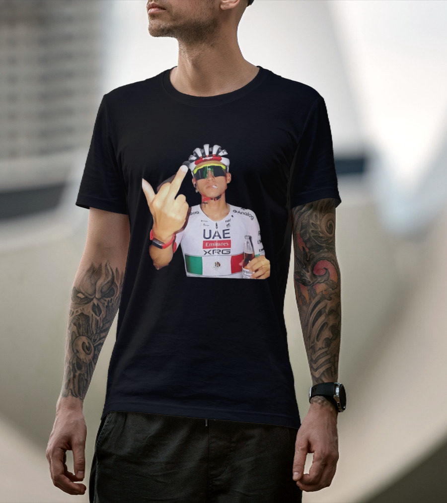 UAE Emirates Cyclist Isaac Del Toro Middle Finger Smoking With Beer T-Shirt