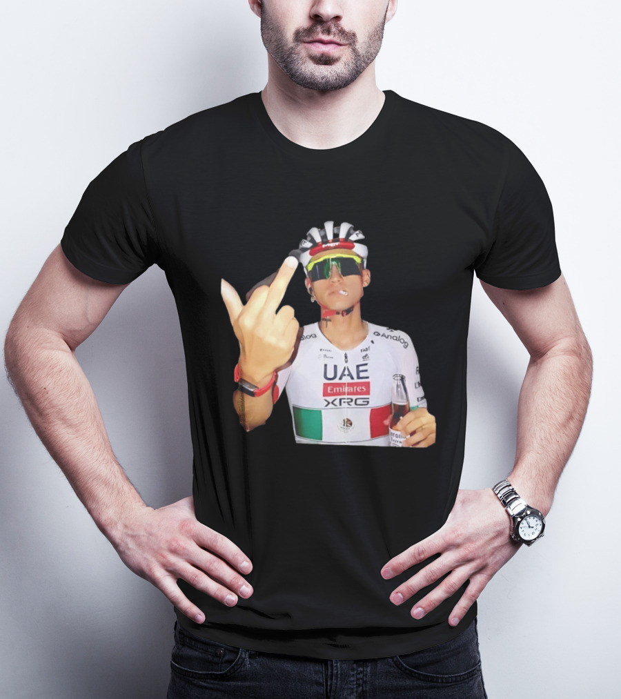 UAE Emirates Cyclist Isaac Del Toro Middle Finger Smoking With Beer T-Shirt
