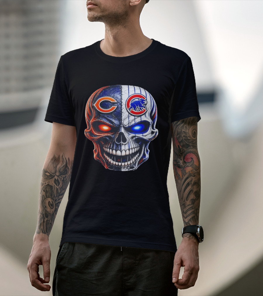 Chicago Bears Cubs Skull Split T-Shirt