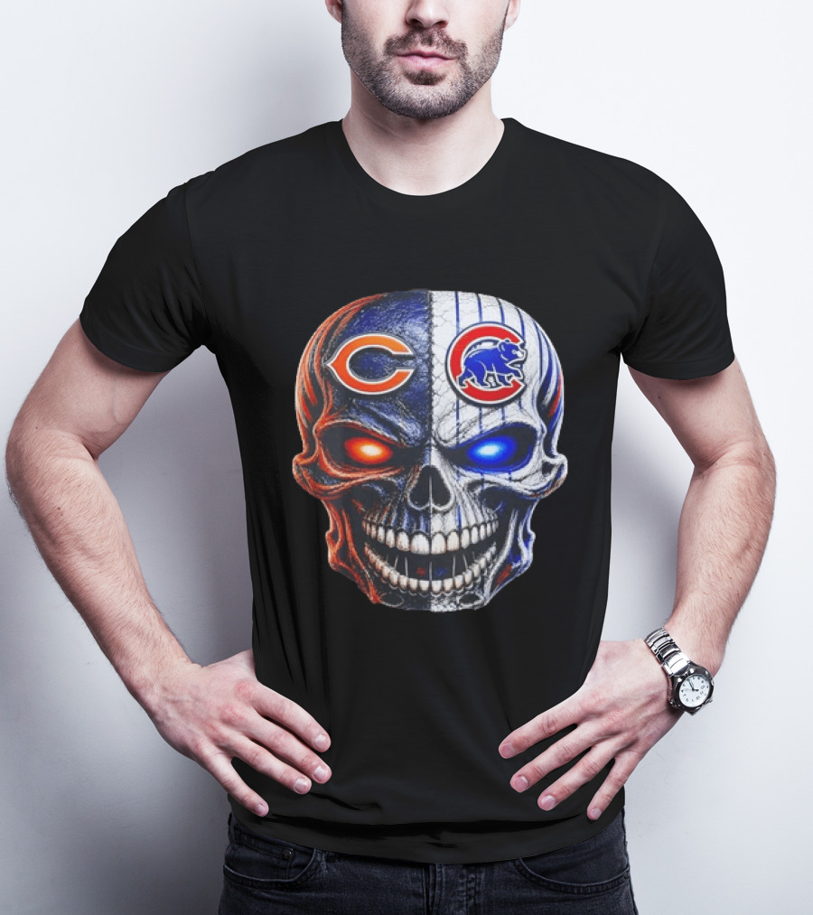 Chicago Bears Cubs Skull Split T-Shirt