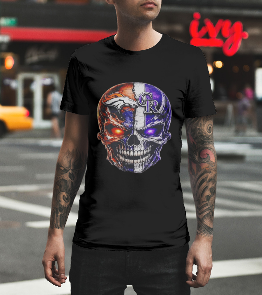 Denver Broncos Colorado Rockies Split Skull Team Spirit T-Shirt