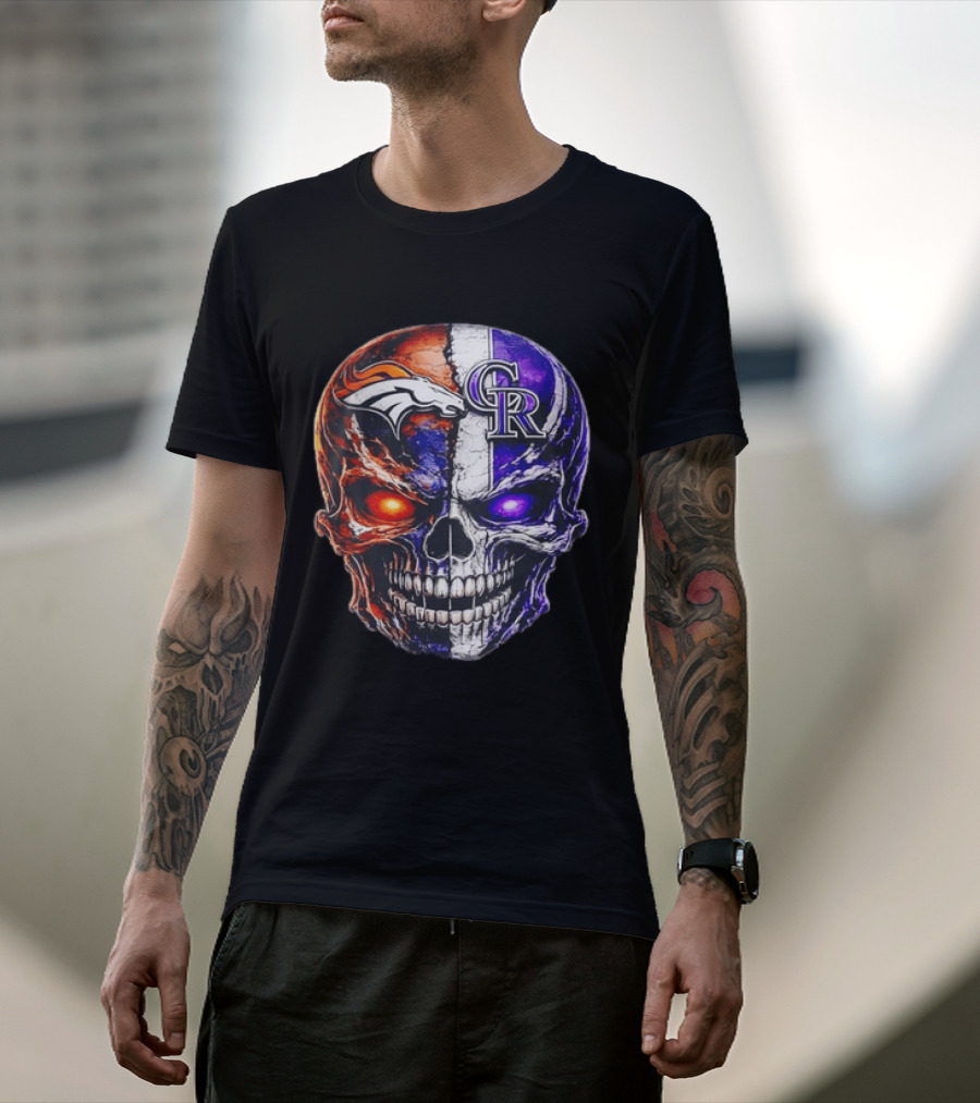 Denver Broncos Colorado Rockies Split Skull Team Spirit T-Shirt