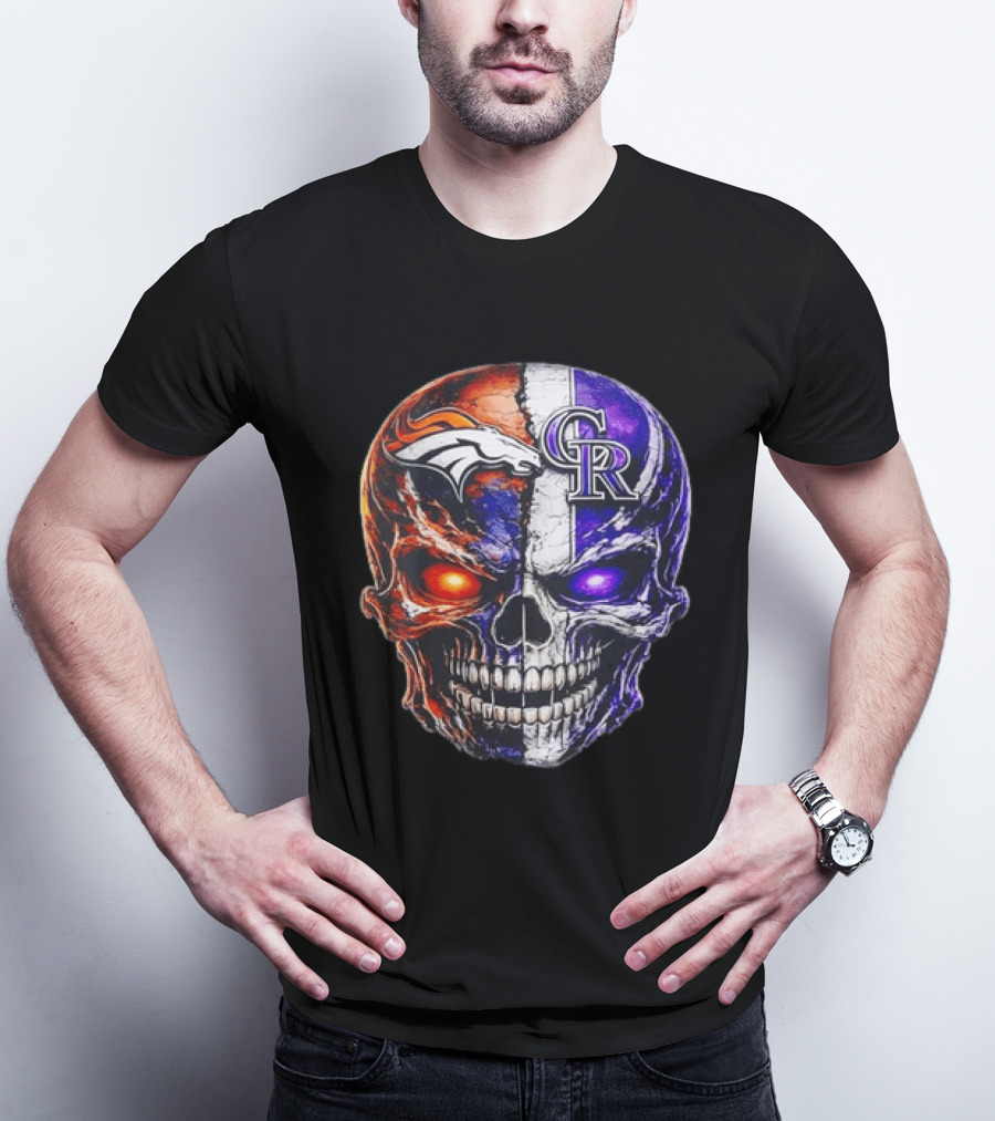 Denver Broncos Colorado Rockies Split Skull Team Spirit T-Shirt
